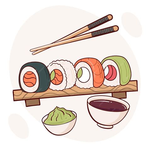 Premium Vector Draw Sushi Roll Vector Illustration Japanese Asian