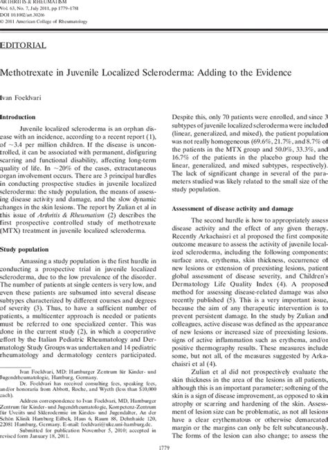 Methotrexate In Juvenile Localized Scleroderma Adding To The Evidence