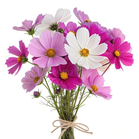 Beautiful Cosmos Flowers Bouquet Isolated On White Background Stock