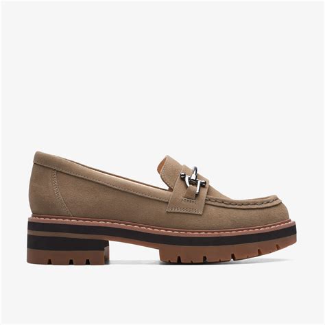 Womens Orianna Bit Dark Sand Suede Loafers Slip Ons Clarks Outlet