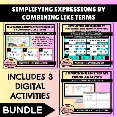 Simplifying Expressions By Combining Like Terms Digital Activity Bundle