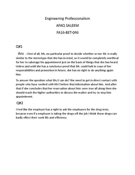 Engineering Professionalism Assingmeent 3 Engineering