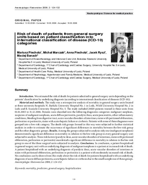 Pdf Risk Of Death Of Patients From General Surgery Units Based On
