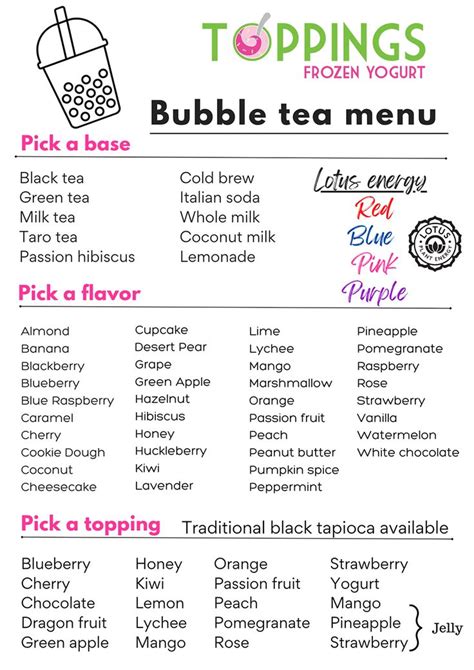 Bubble Tea Menu