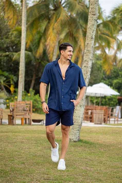 Short Resort Linho Em 2024 Roupas De Praia Para Homens Look Masculinos Mens Fall Outfits