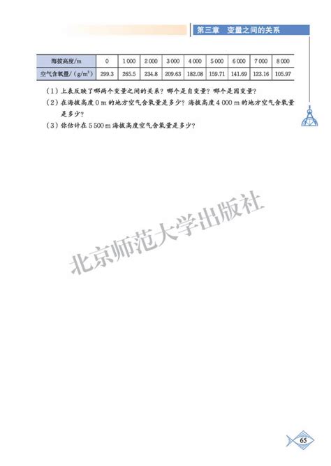 1 用表格表示的变量间关系 2012年审定北师大版七年级数学下册高清 初中课本 中学课本网