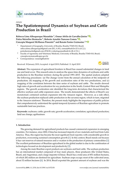 Pdf The Spatiotemporal Dynamics Of Soybean And Cattle Production In Brazil