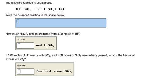 Solved The Following Reaction Is Unbalanced Write The