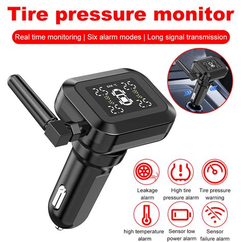รถ Tpms ไฟแช็กไร้สาย Universal Tpms Usb ดิจิตอล Tpms ระบบตรวจสอบความดันยางพร้อม 4 เซ็นเซอร์
