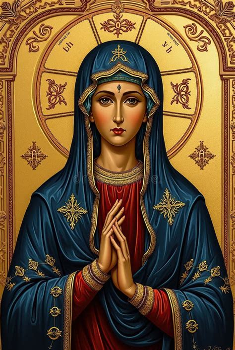 Traditional Orthodox Icon Portrait Of The Virgin Mary With Solemn