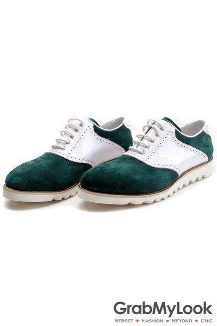 Green Patent Suede Leather Lace Up White Sole Mens Oxfords Sneakers