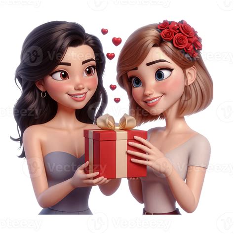 Ai Generated Cute Lesbian Couple Of Girls Happily Giving Each Other