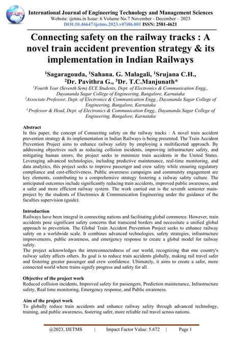 PDF Connecting Safety On The Railway Tracks A Novel Train Accident Prevention Strategy Its