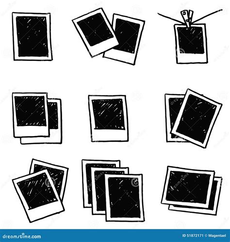 Retro Frame Isolated On White Background Doodle Blank Polaroid Stock