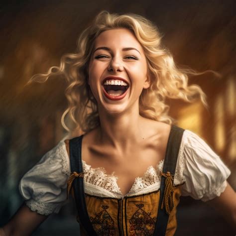 Premium Ai Image Smiling Blonde German Girl Wearing A Dirndl