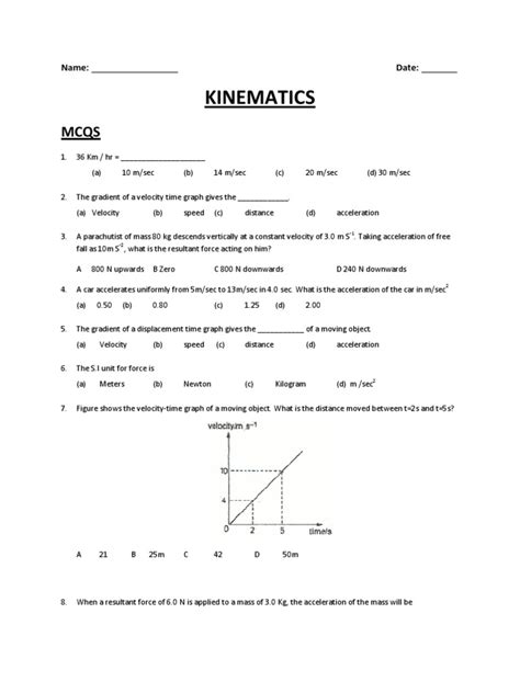 Ch 2 Kinematics Worksheet Pdf Acceleration Velocity