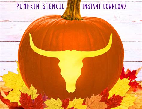 Longhorn Skull Pumpkin Stencil Printable Pumpkin Stencil Jack O