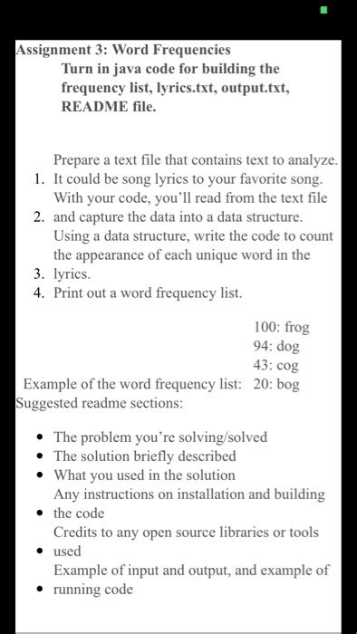 assignment 3 word frequencies turn in java code for