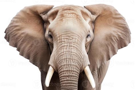 Close Up Face Of Elephant Isolated On White Background Animal Wildlife