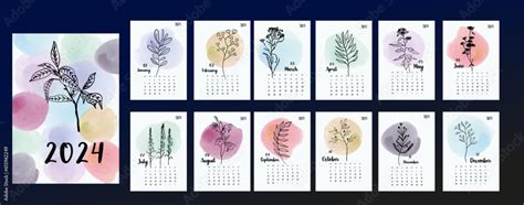 2024 Calendar Layout On A Botanical Theme Calendar Design Concept With