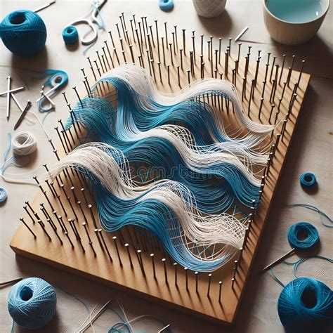 Abstract Wave Pattern With Ocean Motion String Art Stock Illustration