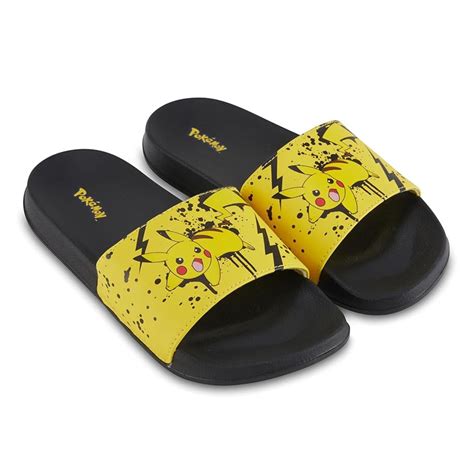 Pokemon Mens Slides Printed Cartoon Pikachu Slippers Sandals Black