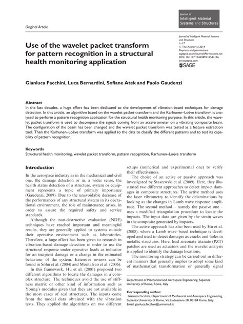 Pdf Use Of The Wavelet Packet Transform For Pattern Recognition In A Structural Health