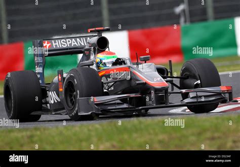 Japanese Driver Sakon Yamamoto Of Hrt Is On The Race Track Before The