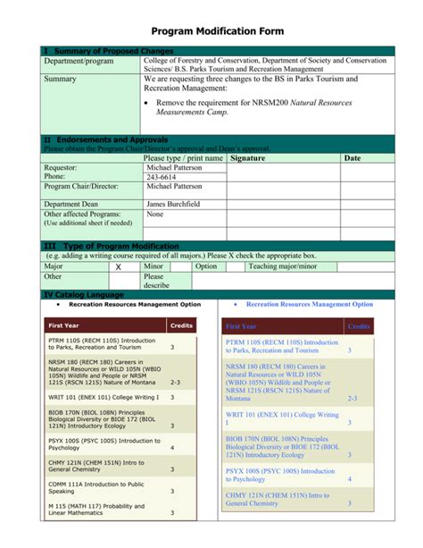 Program Modification Form Departmentprogram
