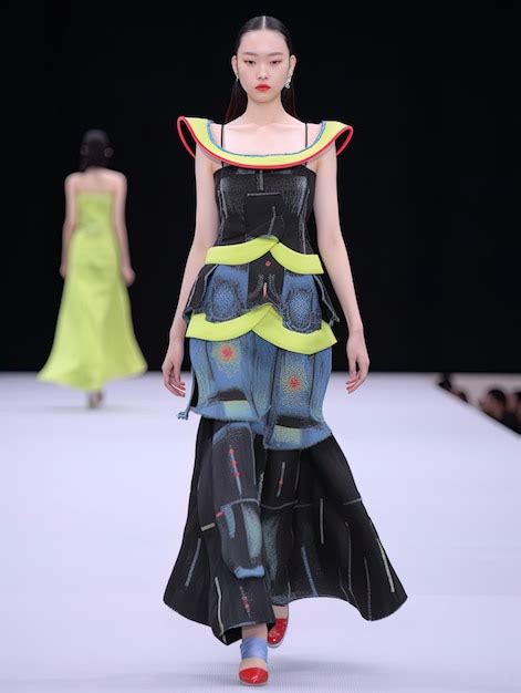 Premium Photo A Model Walks Down A Runway Wearing A Dress With A