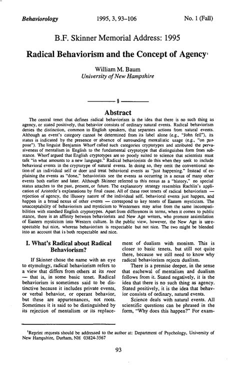 Pdf Radical Behaviorism And The Concept Of Agency