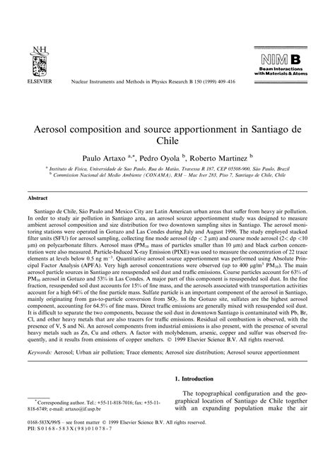 Solution Aerosol Composition And Source Apportionment In Santiago De