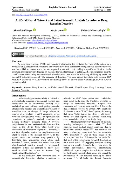 Pdf Artificial Neural Network And Latent Semantic Analysis For Adverse Drug Reaction Detection