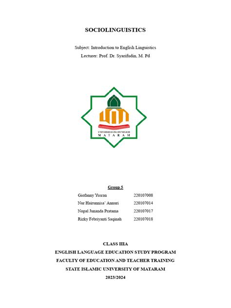 Introduction To English Linguistics Sociolinguistics Pdf