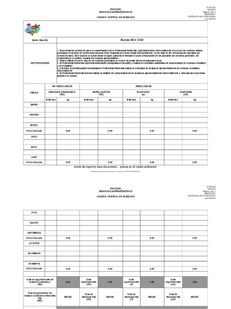 F1p25sa Formato Cuadro De Control Residuos Solidos V1 Pdf