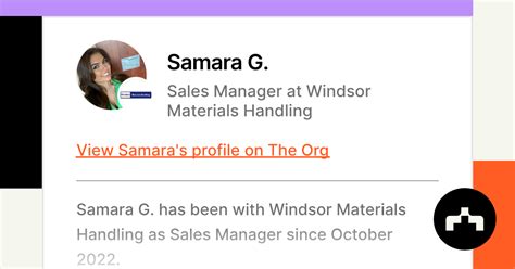 Samara G Sales Manager At Windsor Materials Handling The Org