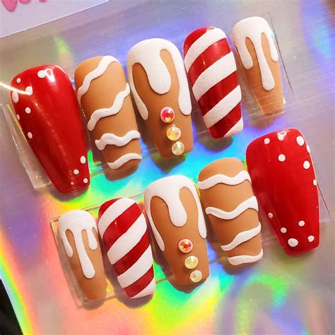 Gingerbread Cute Christmas Gingerbread Peppermint Press On Etsy