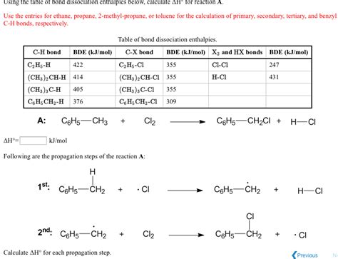 Solved Using The Table Of Bond Dissociation Enthalpies