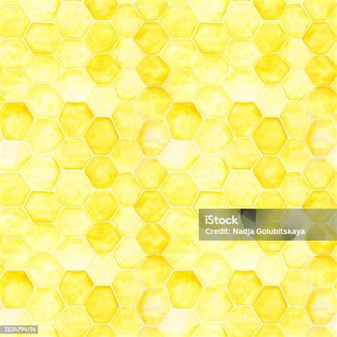 허니콤 매끄러운 패턴 노란색 수채화 육각 끝 그림 꿀벌 벌집은 인쇄를 반복합니다 손으로 그린 양봉가의 디자인 셀 벽지 겹치는 텍스처 노랑에 대한 스톡 벡터 아트 및 기타