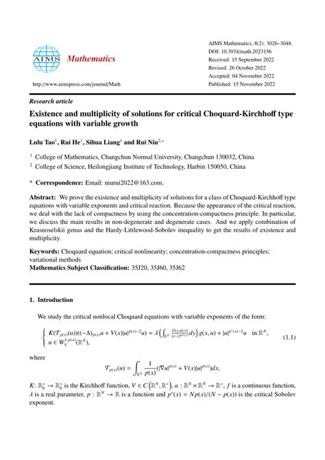 Pdf Existence And Multiplicity Of Solutions For Critical Choquard Kirchhoff Type Equations