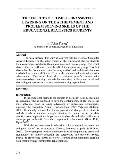 Pdf Effects Of Computer Assisted Instruction On Performance Of Senior