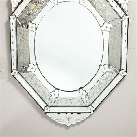 Mid Century Octagonal Tiered Reversed Etched And Chain Beveled Venetian