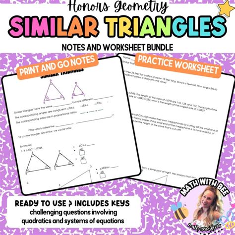 Similar Triangles And Proportions Notes And Worksheet By Mathwithbee
