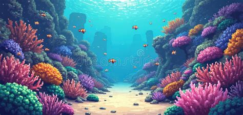 Vibrant Coral Reef Pixel Art Illustration Stock Illustrations 91