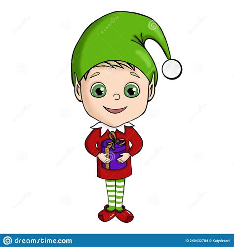 Cute Elf Holding A Christmas Present Stock Illustration Illustration