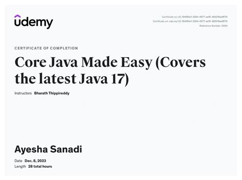 Java Programming Udemycertificate Ayesha Sanadi
