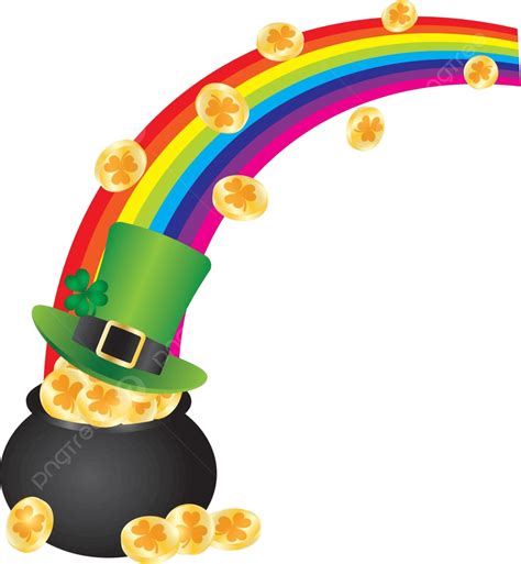 Pot Emas Dengan Pelangi Dan Topi Leprechaun Untuk Hari St Patrick Vektor Santo Hari Libur