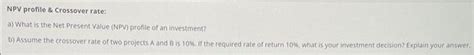 Solved Npv Profile And Crossover Rate A What Is The Net