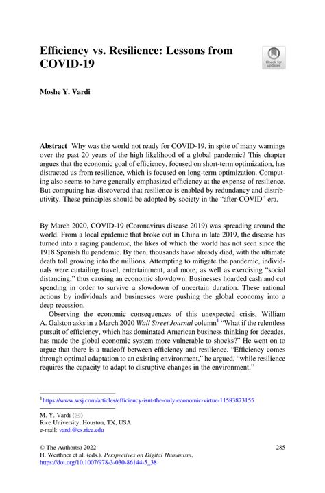 Pdf Efficiency Vs Resilience Lessons From Covid 19