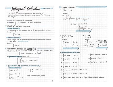 SOLUTION Integral Calculus Study Notes Studypool